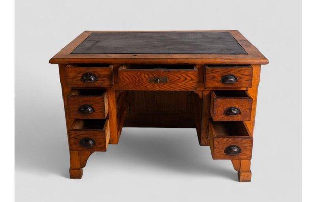 Ministerial Desk in Oak with Vinyl Leather Top 1949s