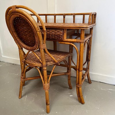 Bamboo and Cane Dressing Table with Matching Chair Set of 2