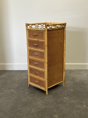 Mid Century Rattan Highboy Tallboy Chest of Drawers from Angraves England 1970