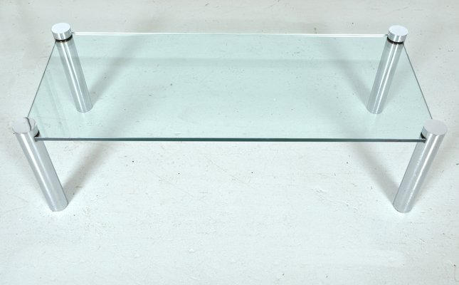 Mid Century Rectangular Glass and Chrome Coffee Side Table from Ringo or Robin 1970s