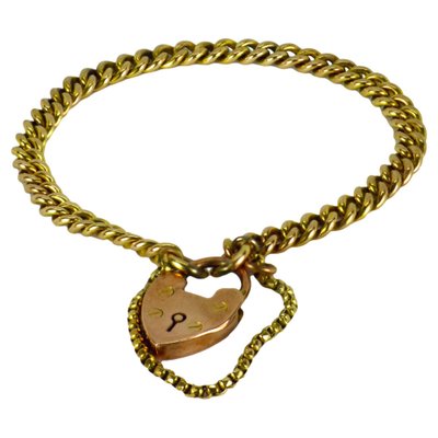 Victorian 9k Rose Gold Heart Padlock Link Bracelet 1890s