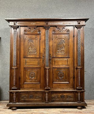 Rhenan Molded and Carved Wood Wardrobe with Columns 17th Century for sale at Pamono