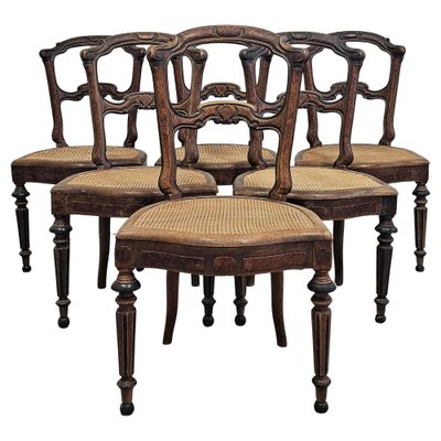 Antique Walnut Dining Chairs with Cane Seats France Mid 19th Century Set of 6 for sale at Pamono