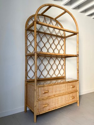 Etagere Shelving Unit with Drawers in Rattan and Bamboo from Bonacina 1960
