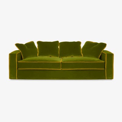Rafaella Three Seater Sofa in Olive Green Velvet with Mustard Yellow Trim from Biosofa for sale at Pamono
