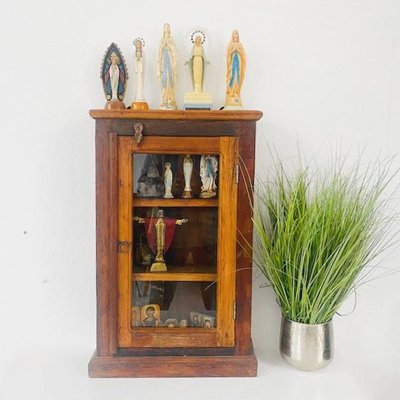 Vintage Rustic Wood Hanging Display Cabinet