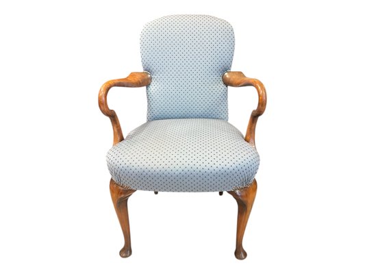 Queen Anne Style Upholstered Armchair with Walnut Gooseneck Armrests 1890s