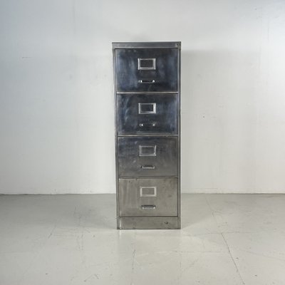 Polished Steel 4 Drawer Filing Cabinet with Working Lock and Key for sale at Pamono