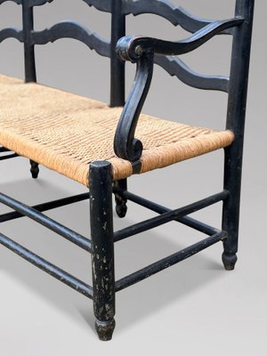 Antique French Provincial Ladder Back Bench with Woven Rope Seat 1880 for sale at Pamono