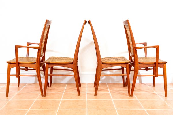 Danish Teak Rattan Cane Chairs by Niels Koefoed for Koefoeds Hornslet 1965 Set of 4