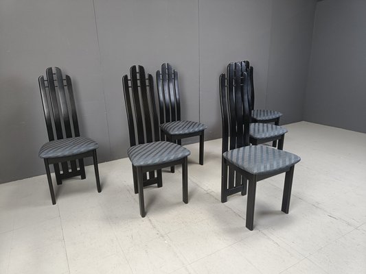 Vintage Black Wooden Dining Chairs 1980s Set of 6
