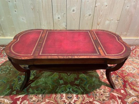 English Style Coffee Table with Red Leather Top