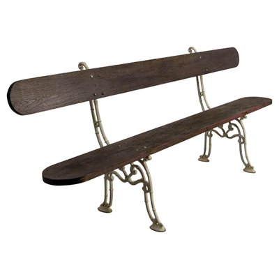 Vintage French Bench Cast Aluminium Oak Garden Terrace Patio 1960s for sale at Pamono