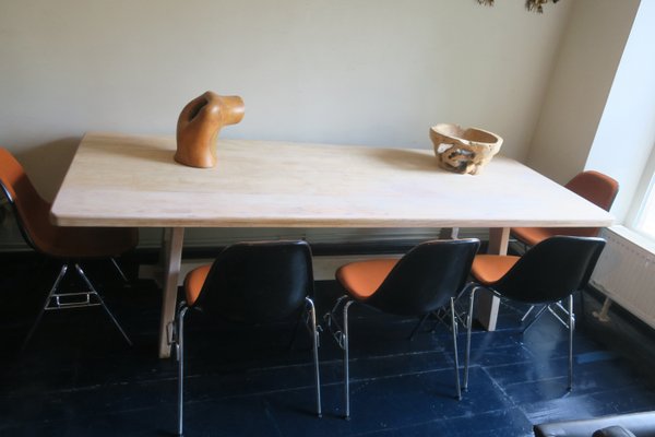 Large Mid Century Limed Oak Dining Table 1950s for sale at Pamono