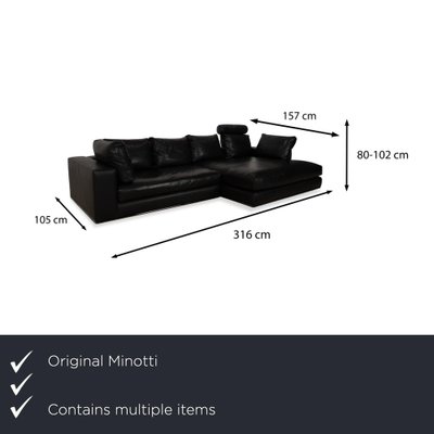 Hamilton Corner Sofa in Black Leather and Coffee Table in White Leather from Minotti Set of 2 for sale at Pamono