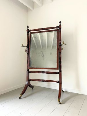 George III Cheval Free Standing Mirror in Turned Wood and Brass Britain 1800s