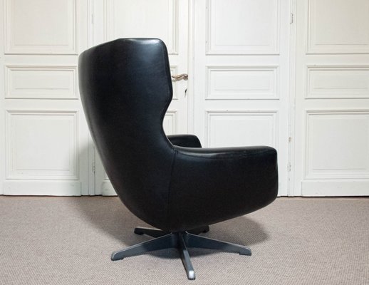 Black Leather Swivel Rocking Egg Chair by H. W. Klein for Bramin Mobler 1970s