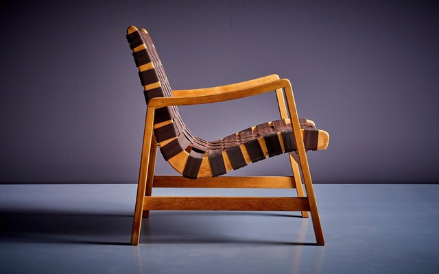 Lounge Chairs in Brown Webbing attributed to Jens Risom for Knoll 1950s Set of 2
