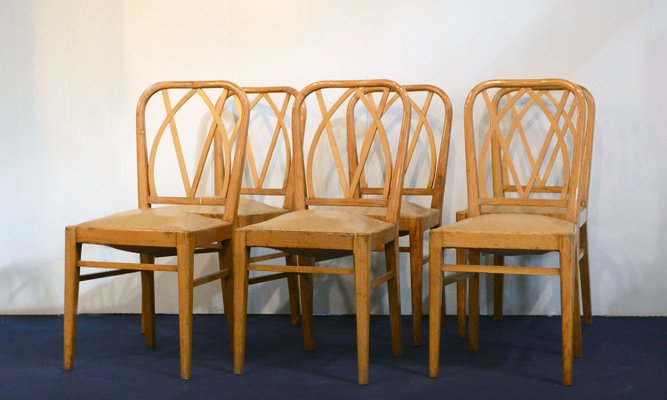 Light Ash Chairs 1950s Set of 6