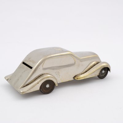 Art Deco Nickel Plated Car Shaped Piggy Bank from Kovoprace JTB 1930s