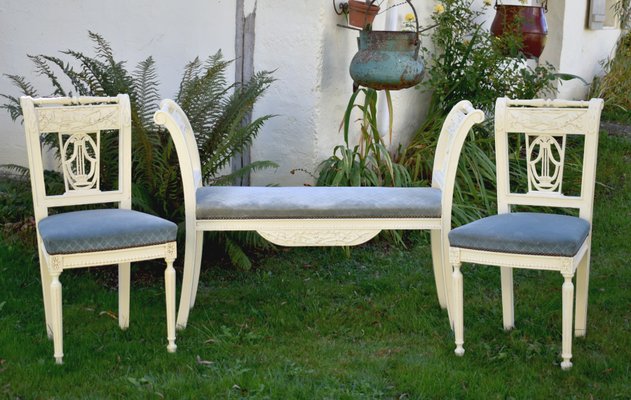 Antique French Bench and Chairs Set of 2