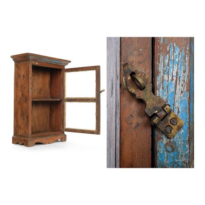 Small Wooden Showcase with Blue Patina for sale at Pamono