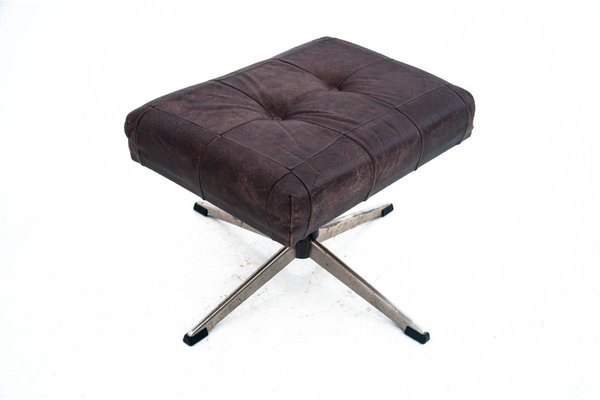 Danish Industrial Leather Armchair Footstool 1960s Set of 2