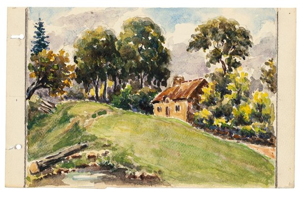 French Cottage Watercolor French Cottage, Printable, A4 / A3 Digital