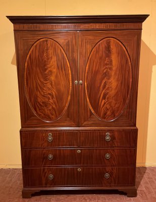Antique Sheraton Mahogany Linen Press 18th Century
