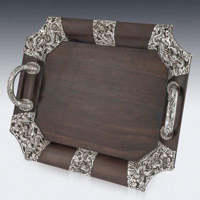 Home & Living Silver Metal Table Tray Embossed Metal Tray Japanese Wall ...