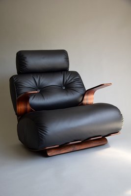 Mid Century Modern Plywood and Leather Rocking Chair for sale at Pamono