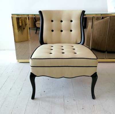 Vintage Hollywood Regency Ebonised Harp Back Lounge or Side Chairs USA 1950s Set of 2 in vendita su Pamono