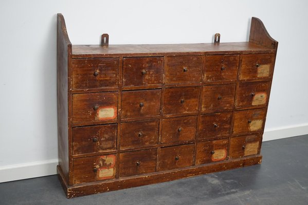 Dutch Industrial Pine Apothecary Workshop Cabinet 1920s