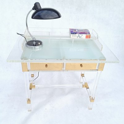 Acrylic Glass and Brass Desk by Charles Hollis Jones 1990s for sale at Pamono