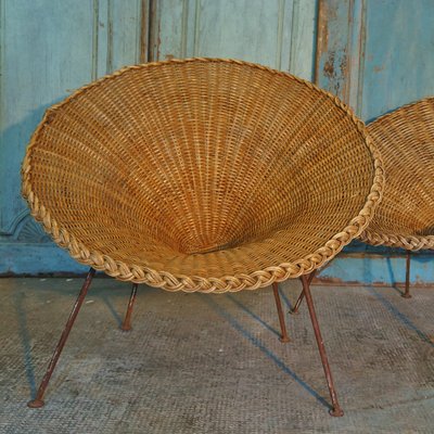 Mid Century Italian Sunflower Wicker Chairs Set of 2 for sale at Pamono
