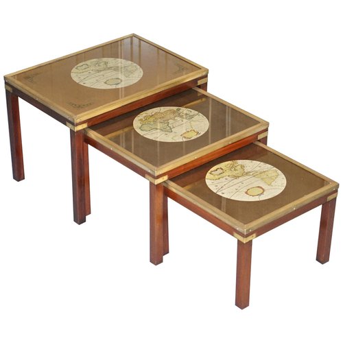 Military Campaign Nesting Tables with World Maps, Set of 3 for sale at ...