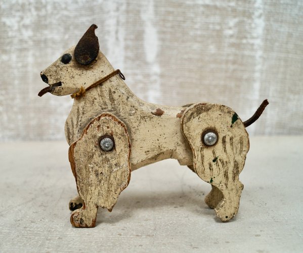 Early Antique Folk Art Wooden Jointed Dog for sale at Pamono