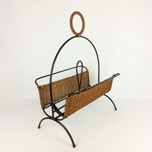 Rattan and Metal Magazine Rack, 1960 for sale at Pamono