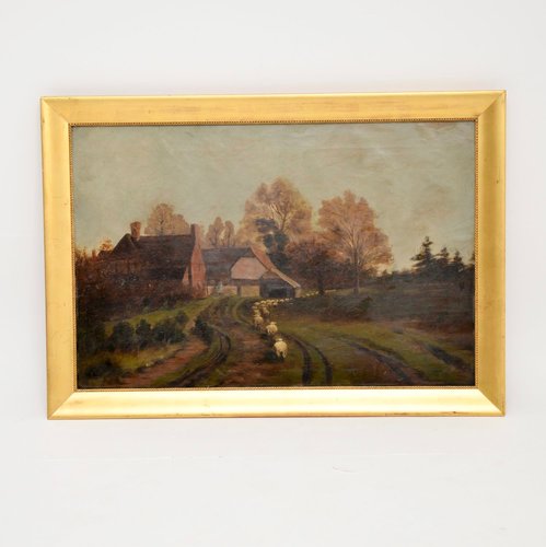 Antike viktorianische Landschaftsmalerei, Öl auf Leinwand, gerahmt bei ...