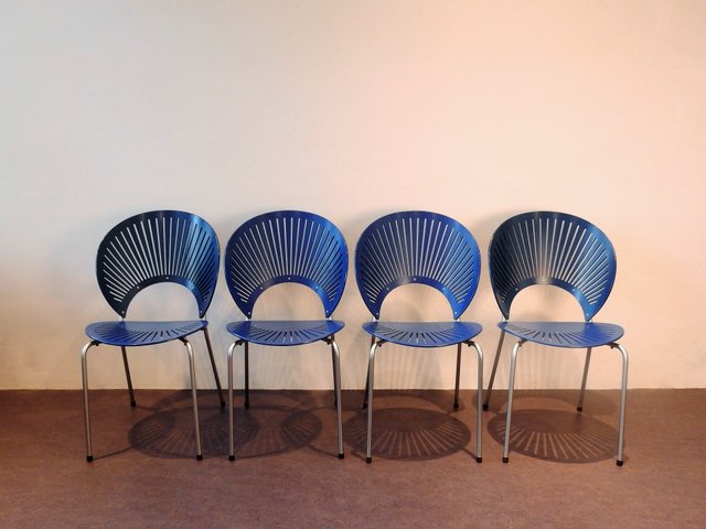 Blue Trinidad Chairs by Nanna Ditzel for Fredericia Denmark 1990s Set of 4 for sale at Pamono