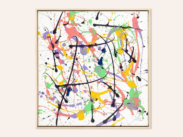 Macchia colorata, acrilico su tela, con cornice in vendita su Pamono