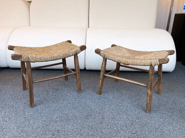 Französische Vintage Stier Hocker aus Holz & Seil von Le Corbusier, 2er ...
