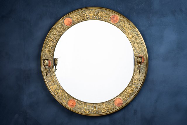 19th Century Antique Round Mirror for sale at Pamono