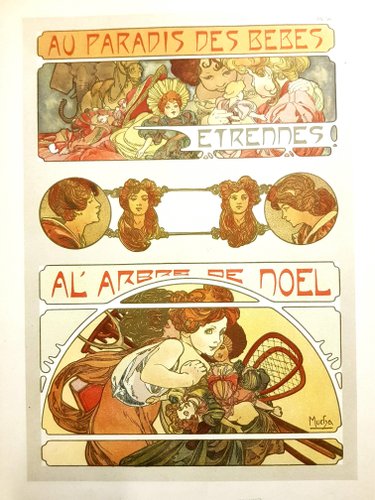 Alphonse Mucha, Christmas Baby Party, 1902, Lithograph for sale at Pamono