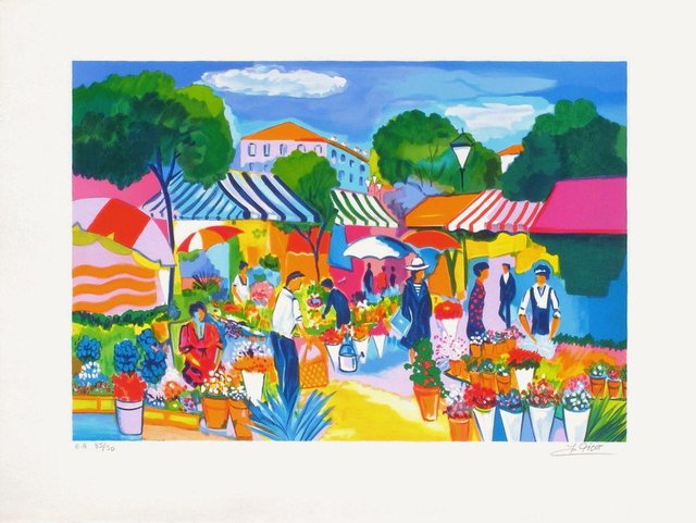 Jean Claude Picot, French Riviera: Nice, marché aux fleurs, Lithograph ...