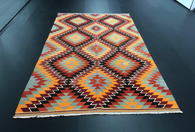 Antique Turkish Handmade Wool Nomadic Aztec Area Kilim Rug for sale at ...