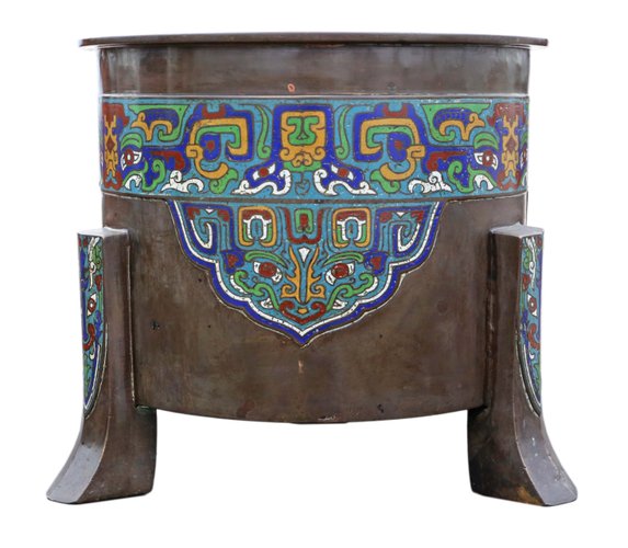 Large Antique Japanese Meiji Period Chinese Bronze Champleve Enamel ...