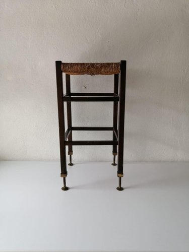 Industrieller Hocker aus Stroh & Metall mit verstellbaren Beinen ...