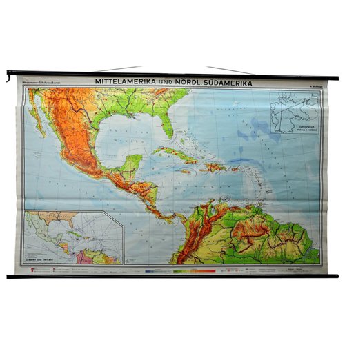 Large Central America Northern South America Wall Chart Poster Rollable ...