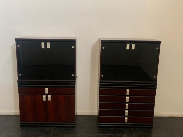 Rosewood Ebonized Modular Display Cabinets, Set of 2 for sale at Pamono